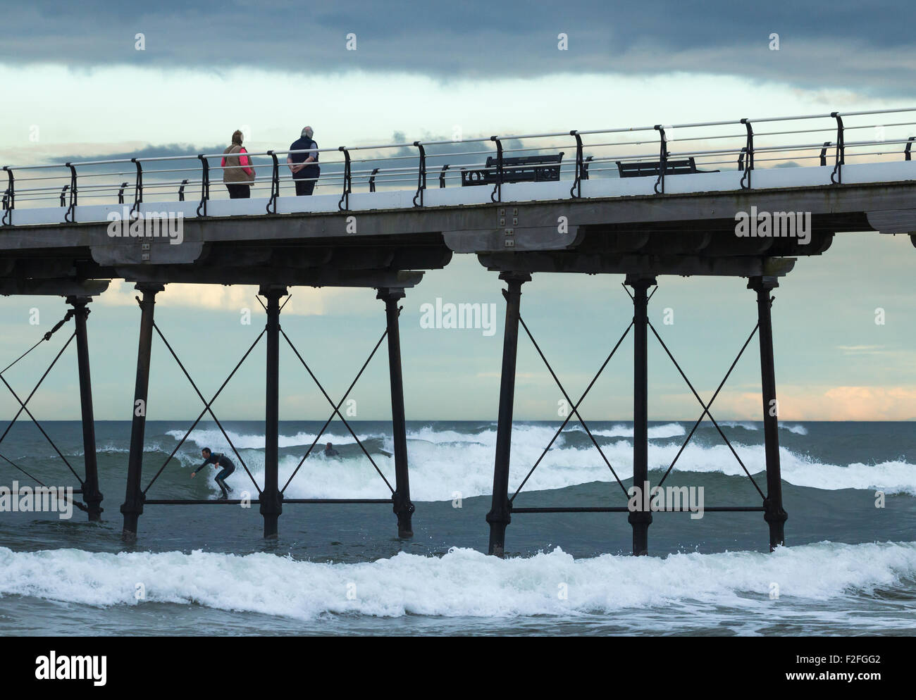 Saltburn pier surfers hi-res stock photography and images - Alamy