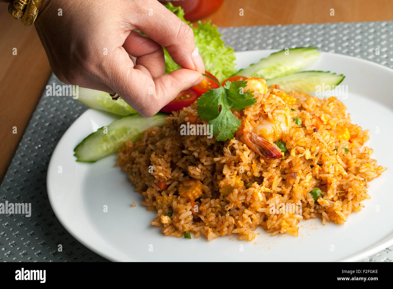 Sriracha Fried Rice with Shrimp Stock Photo - Alamy