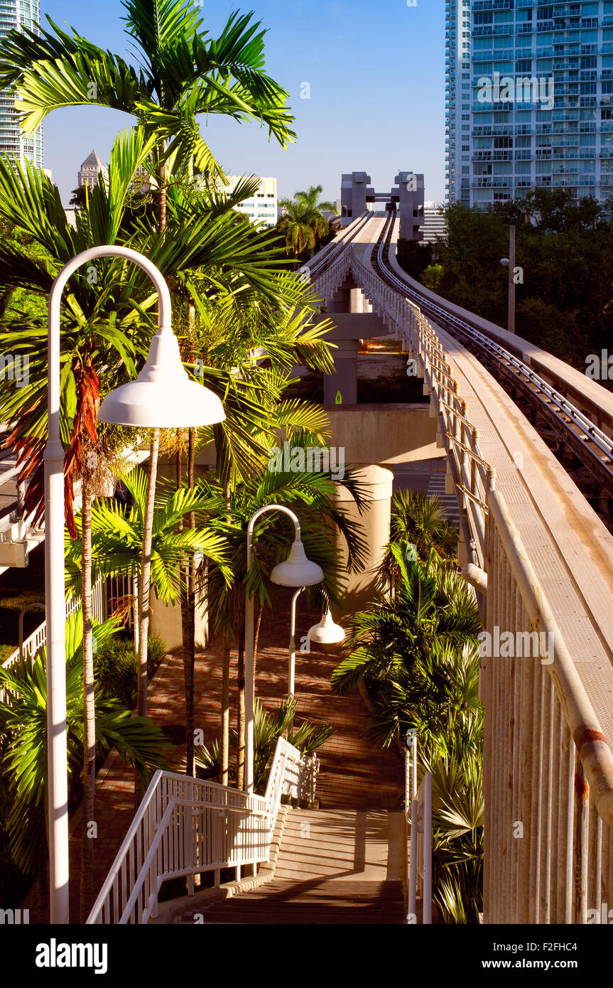 Railroad station viewed from a bridge in Downtown Miami, Miami, Florida ...