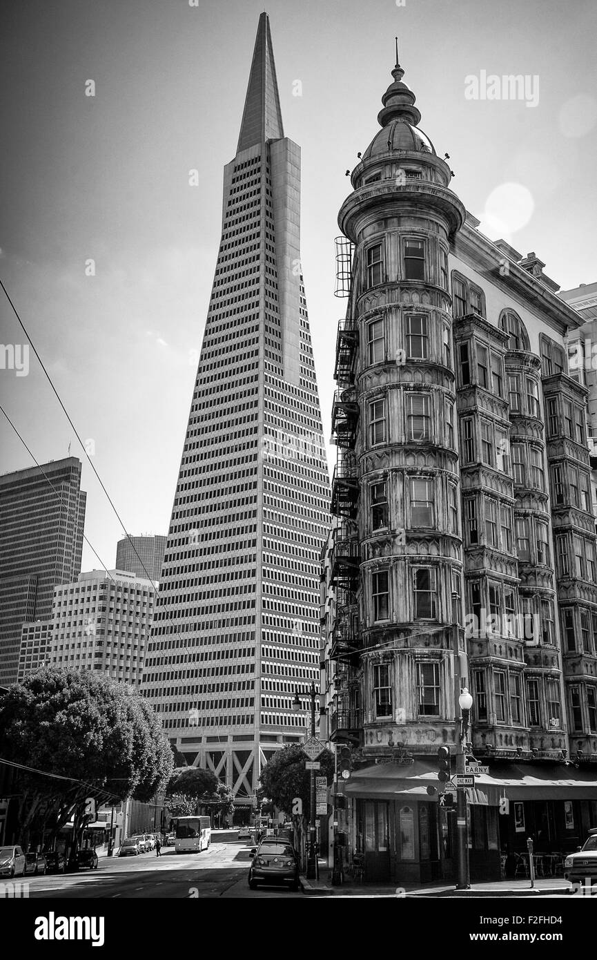 Transamerica pyramid columbus tower san Black and White Stock Photos ...