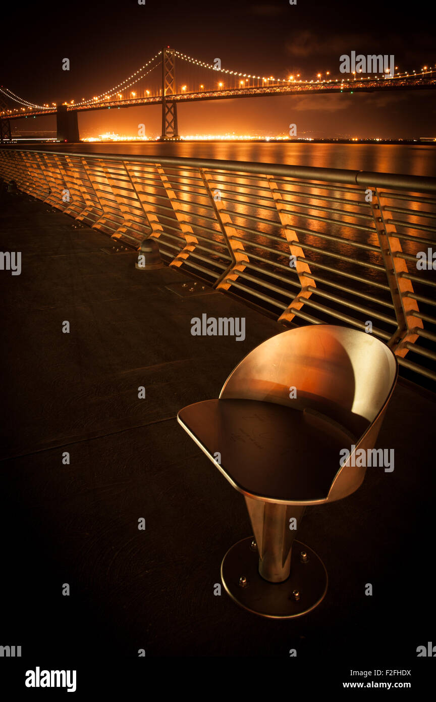 Suspension bridge lit up at night, Bay Bridge, San Francisco Bay, San ...