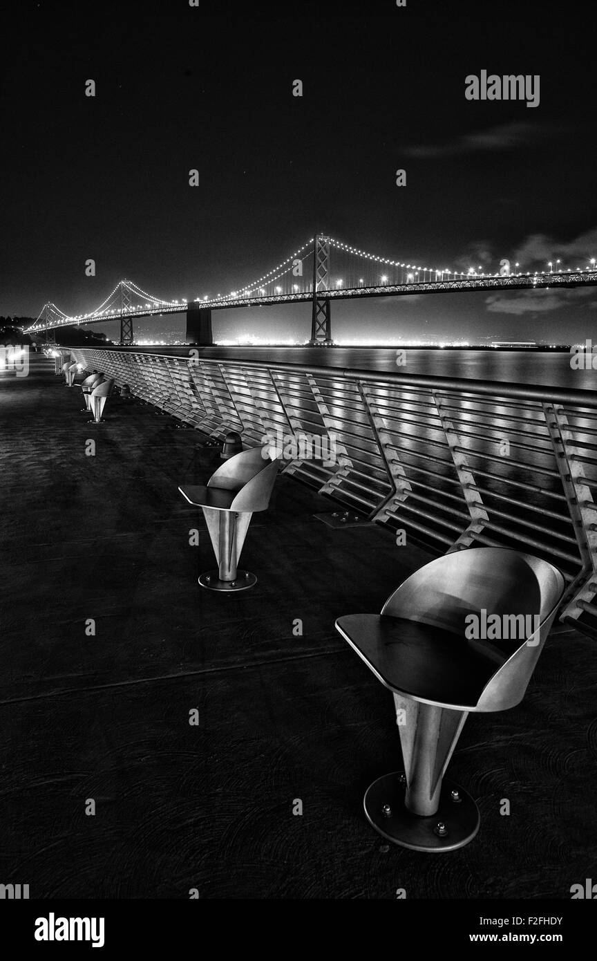 Suspension bridge lit up at night, Bay Bridge, San Francisco Bay, San ...