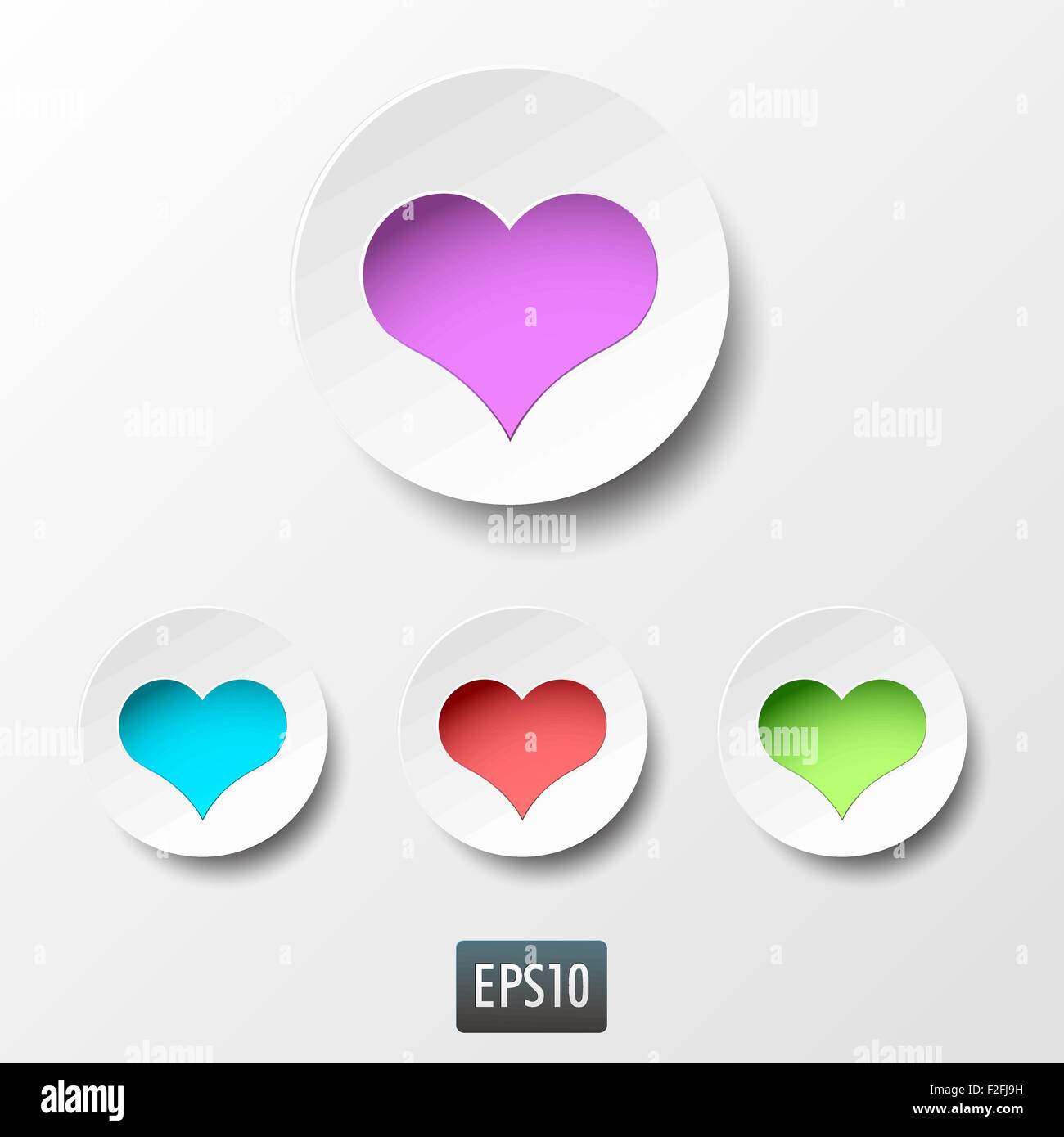 White paper heart icons with inside light on white background Stock ...