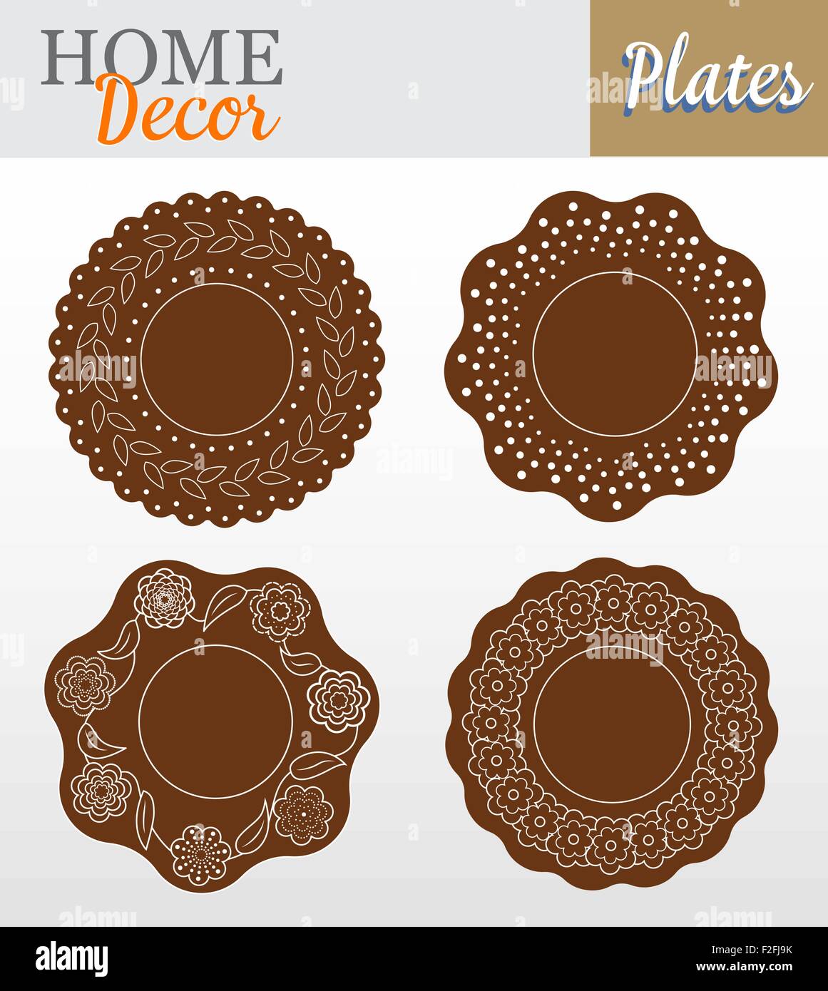 Set of 4 decorative plates for interior design - brown floral Stock ...