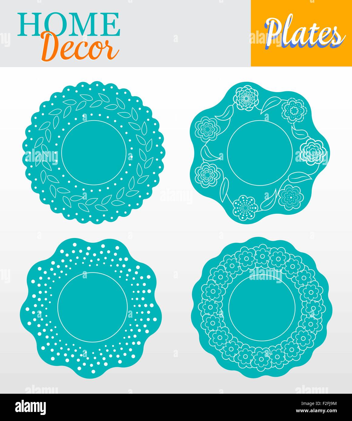 Set of 4 decorative plates for interior design - turquoise floral Stock ...