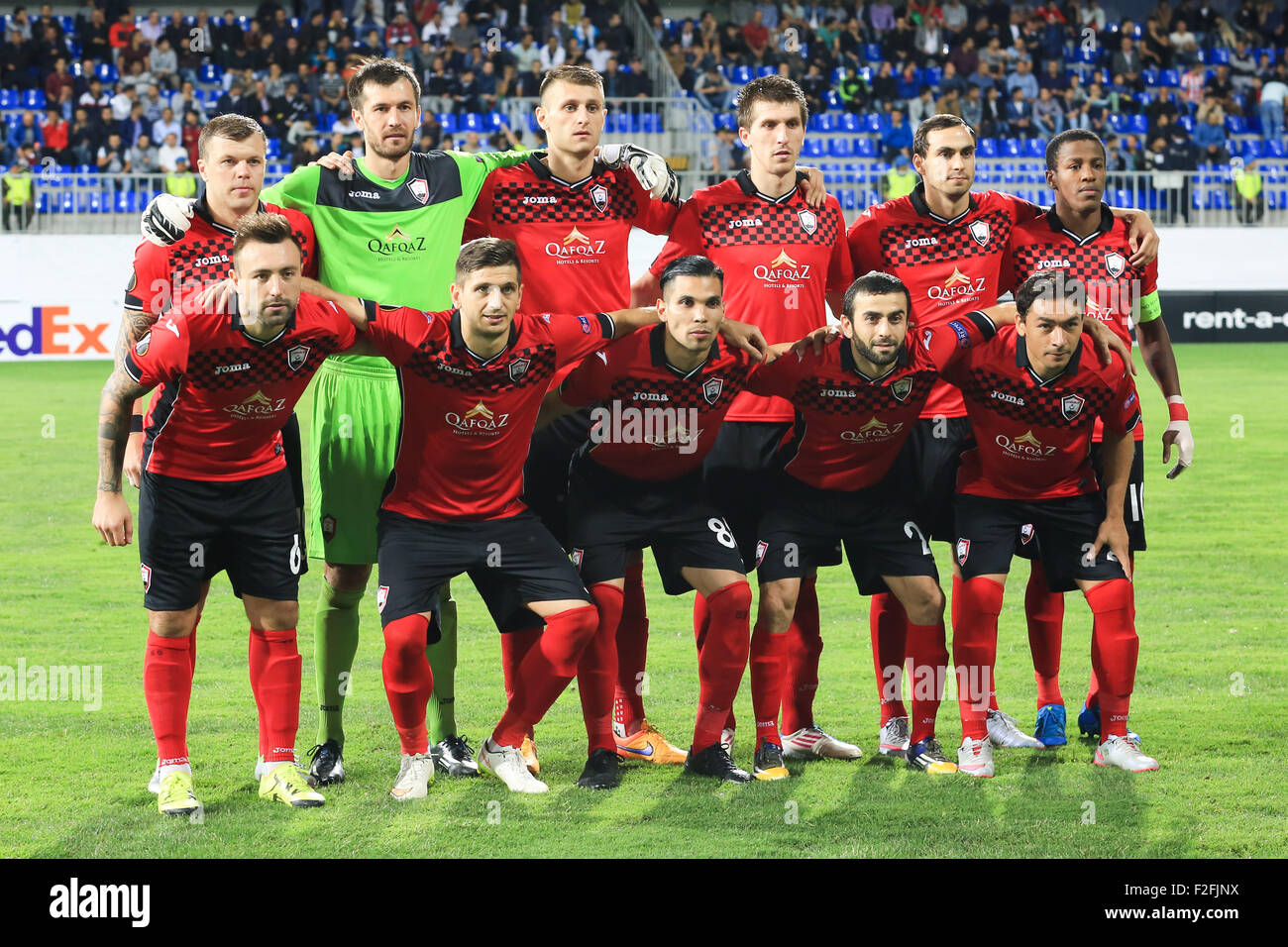 Baku, Azerbaijan. 17th Sep, 2015. Qabala team players pose for a photo ...