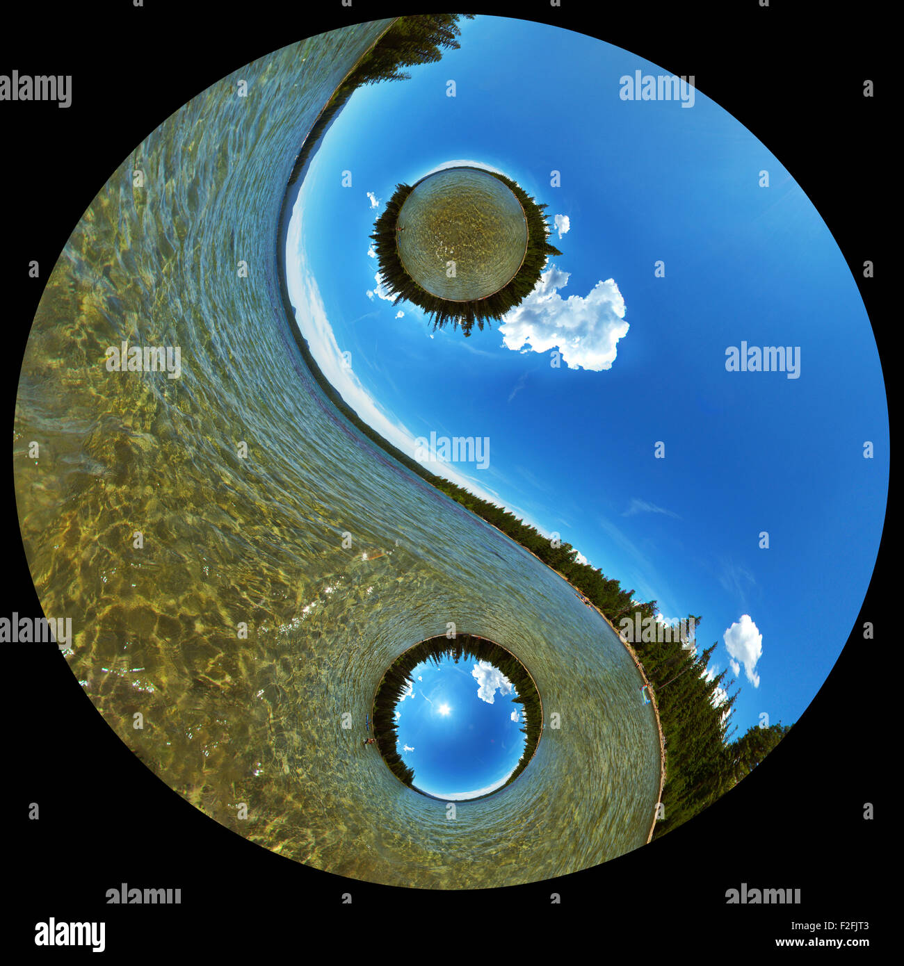 Yin Yang Balance Concept Image Of Pristine Wilderness Lake Scenic With