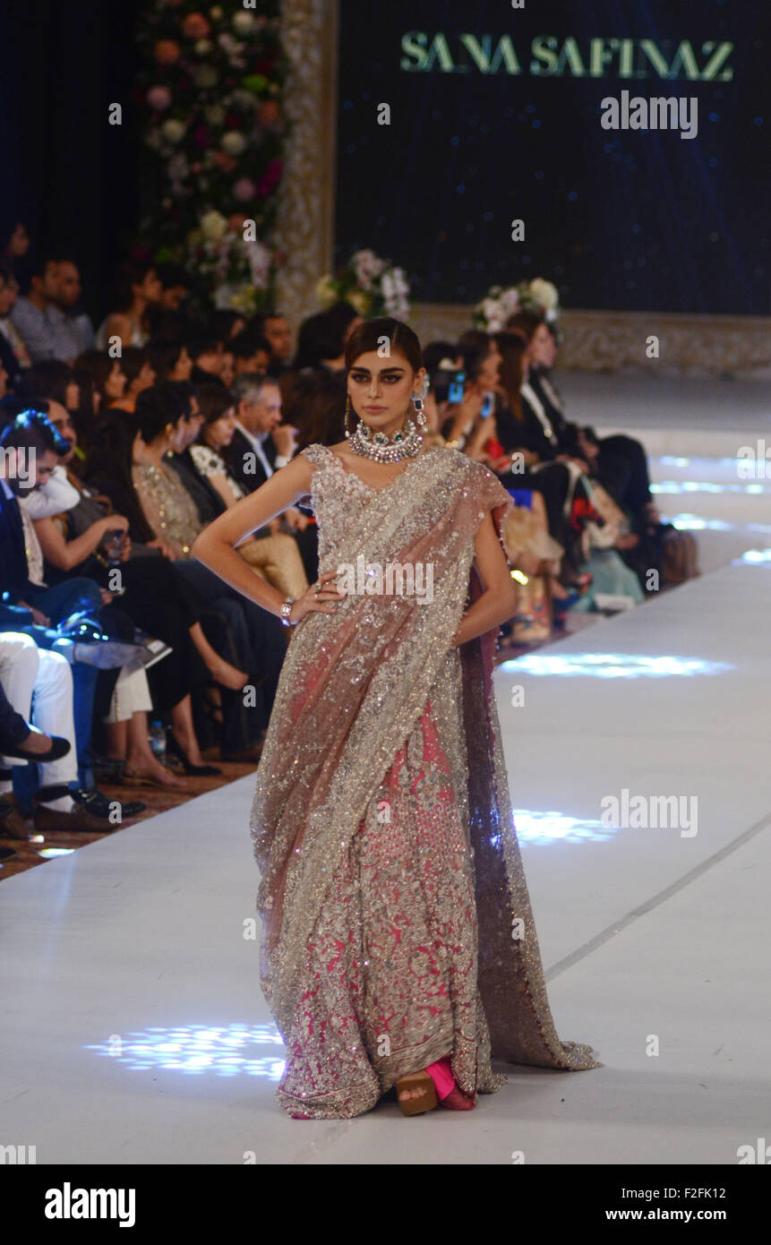 Lahore, Pakistan. 17th Sep, 2015. Pakistani models present creations by ...