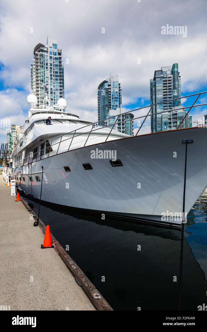 Large luxury motor yacht docked at the Yaletown Marina, in False Creek ...