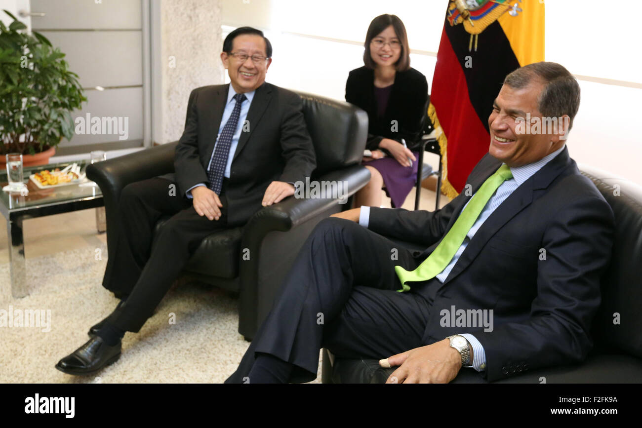 Quito. 17th Sep, 2015. Ecuadorian President Rafael Correa (R) meets ...