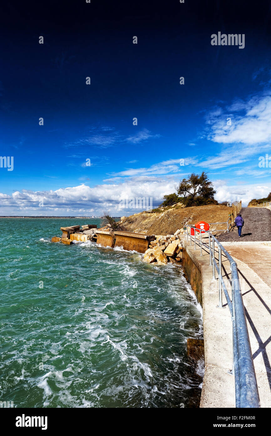The seawall has been repaired at Colwell Bay in the west of the Isle of ...
