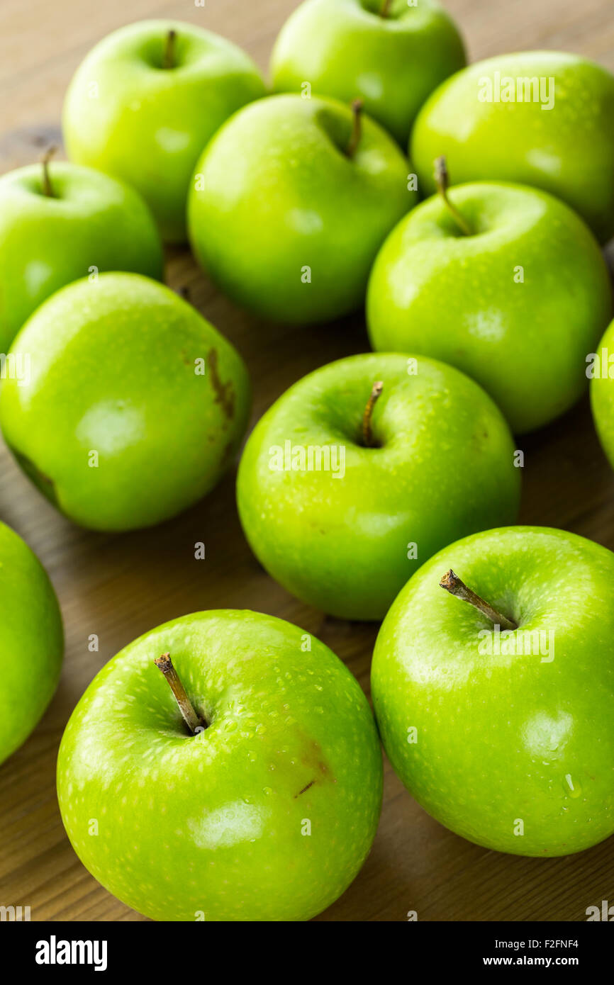 Organic apples fresh from the farm on wood table Stock Photo - Alamy