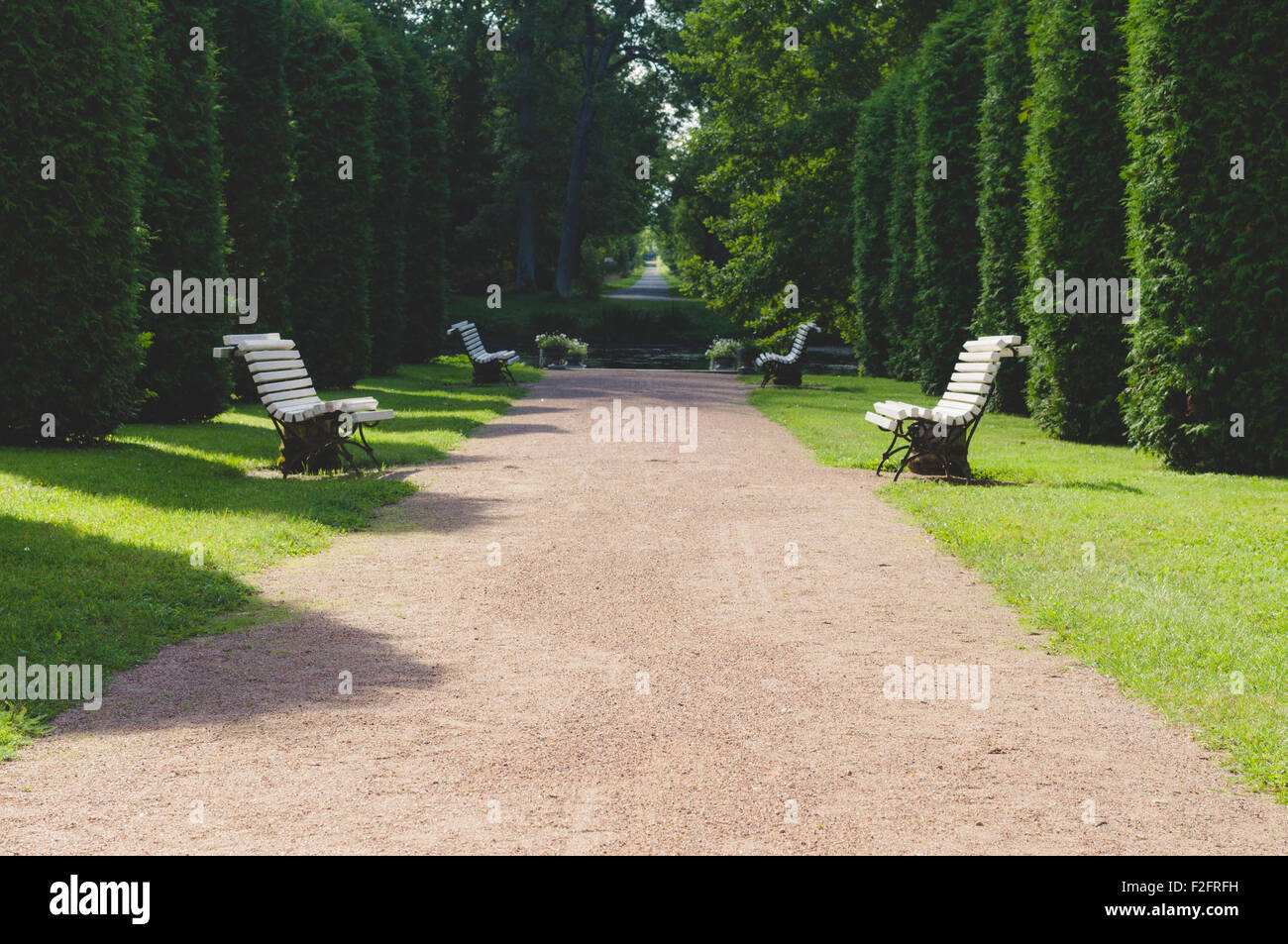 Lawn trees path benches hi-res stock photography and images - Alamy