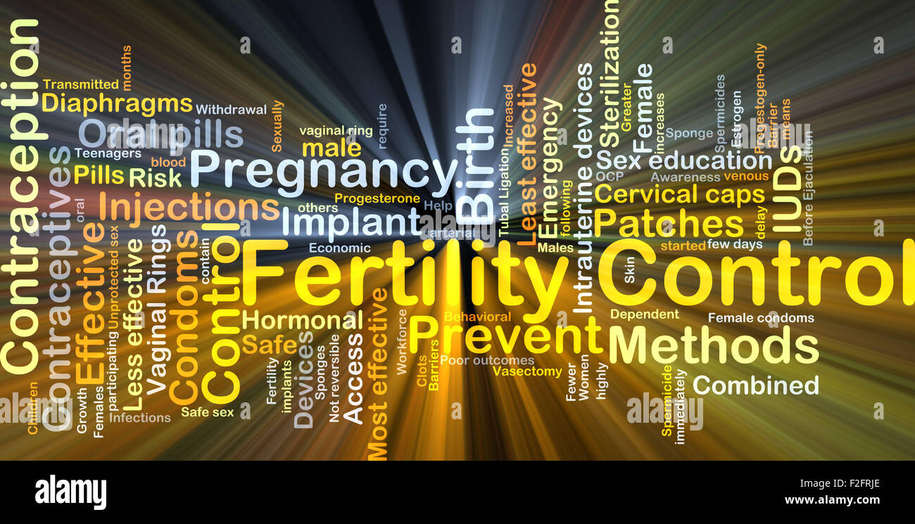 Background concept wordcloud illustration of fertility control glowing ...