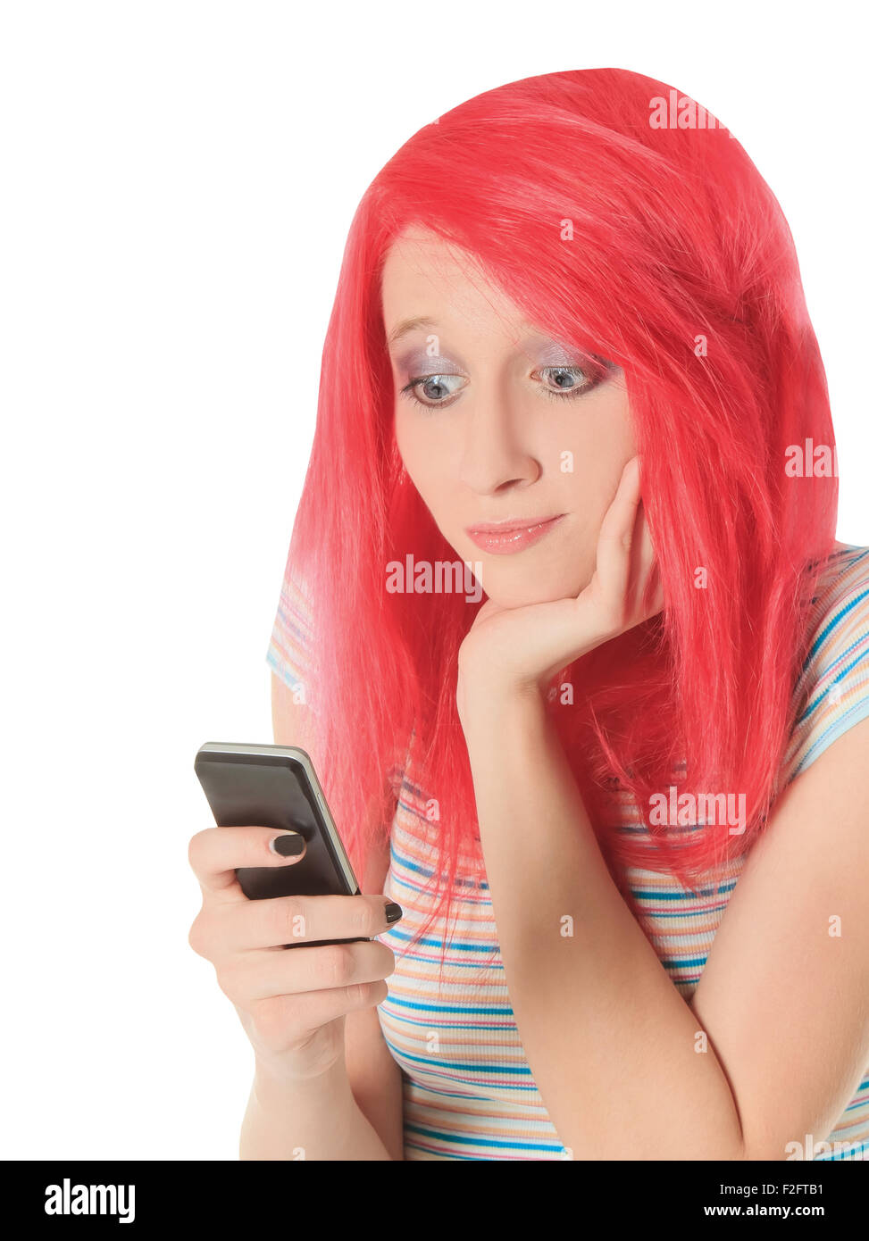 picture of happy red hair woman with cell phone Stock Photo - Alamy