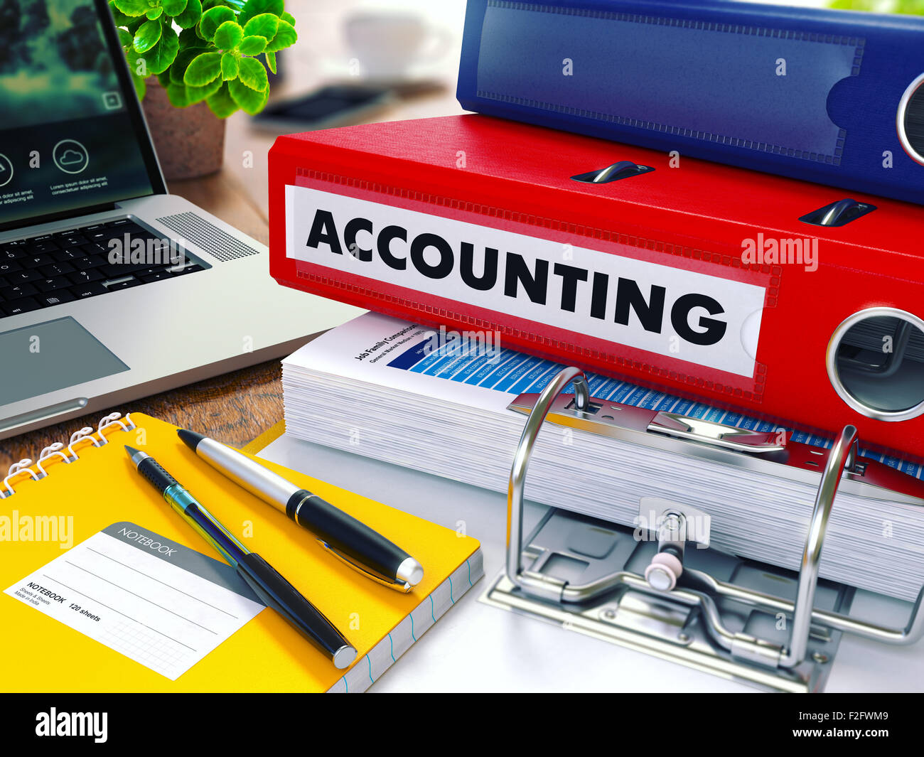 Accounting - Red Ring Binder on Office Desktop with Office Supplies and ...
