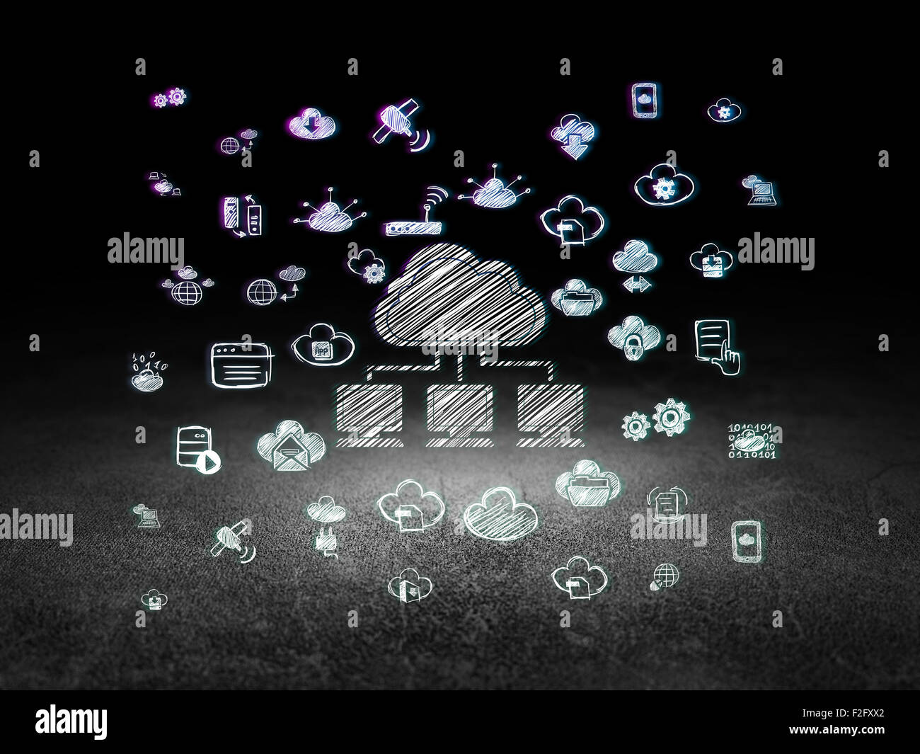 Cloud computing concept: Cloud Network in grunge dark room Stock Photo ...