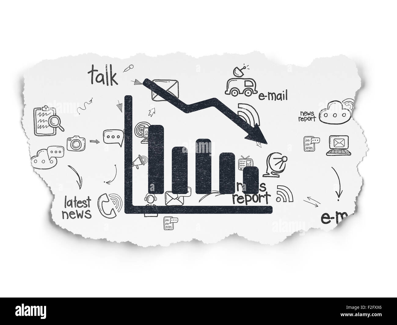 News concept: Decline Graph on Torn Paper background Stock Photo - Alamy