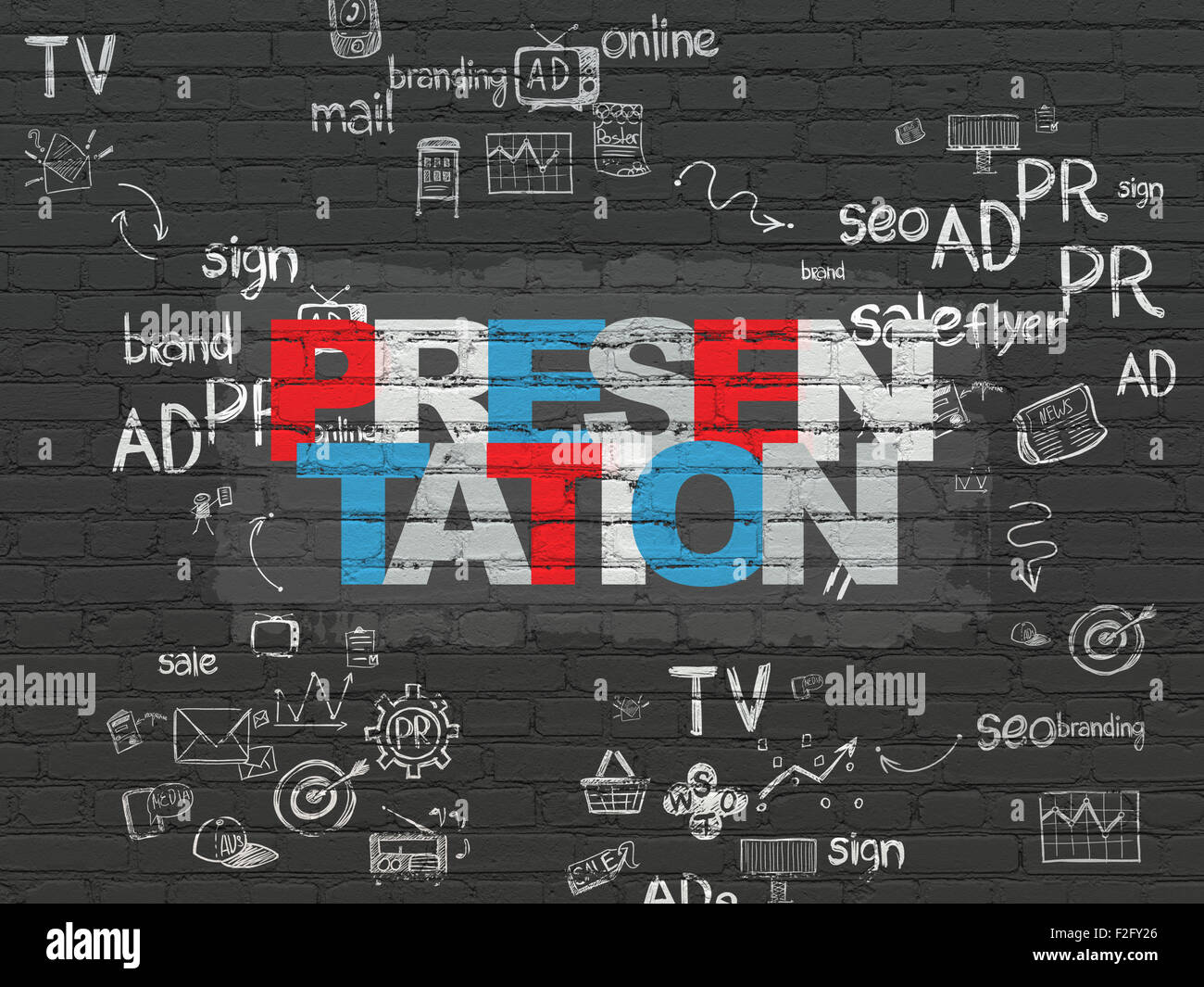 Advertising concept: Presentation on wall background Stock Photo - Alamy