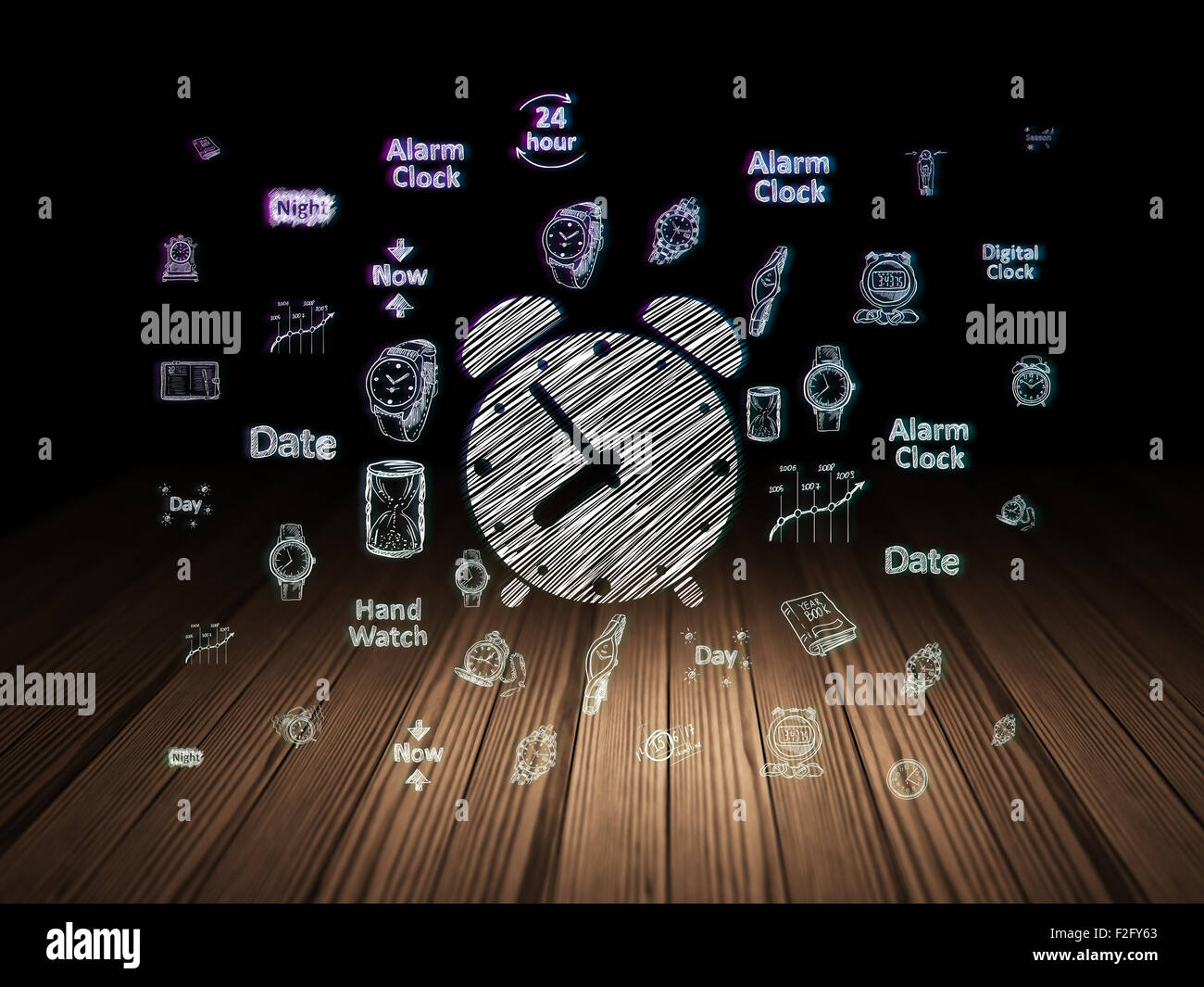 Timeline concept: Alarm Clock in grunge dark room Stock Photo - Alamy
