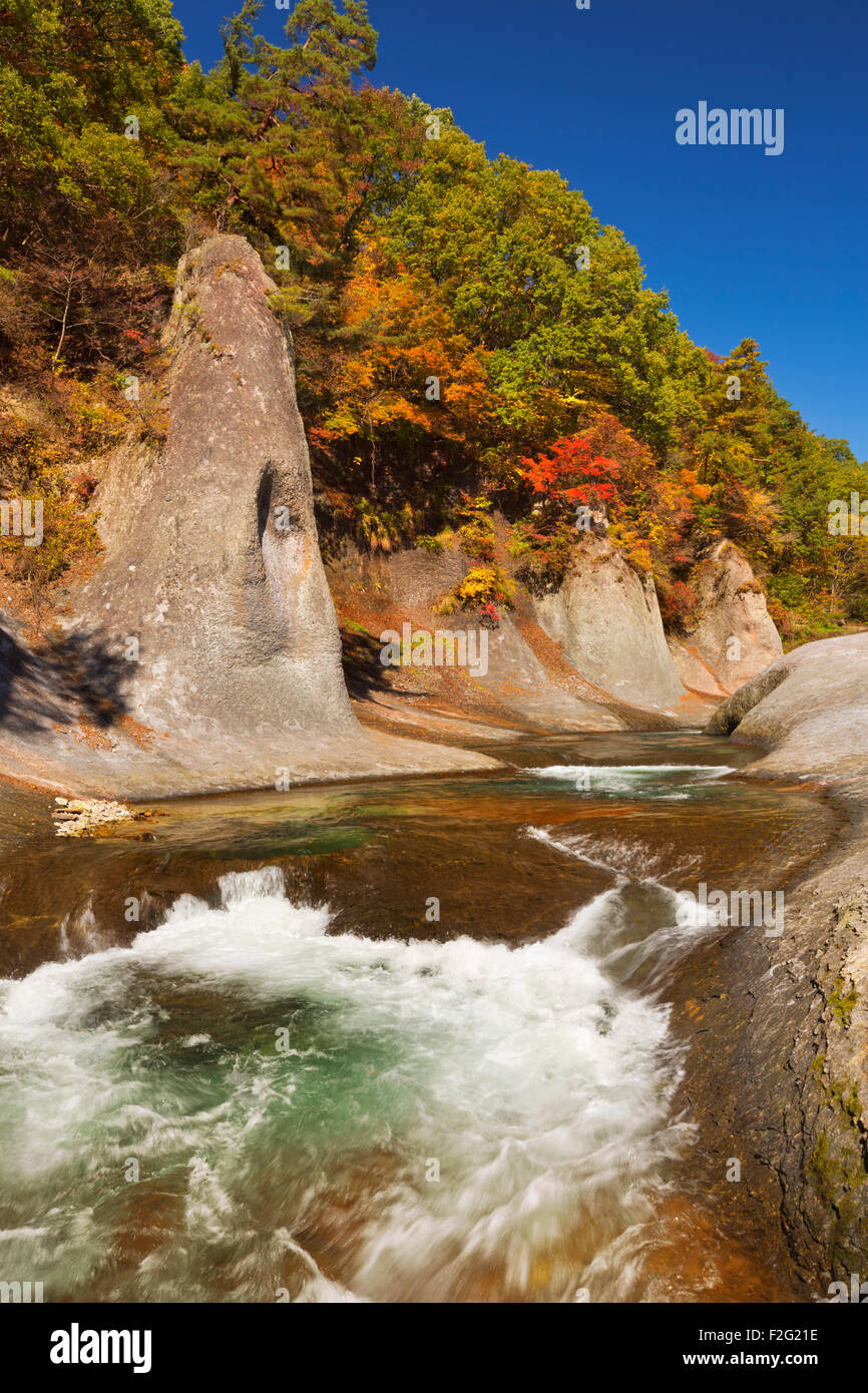 The Fukiware Falls (Fukiware-no-taki, 吹割の滝) in the Gunma Prefecture in ...