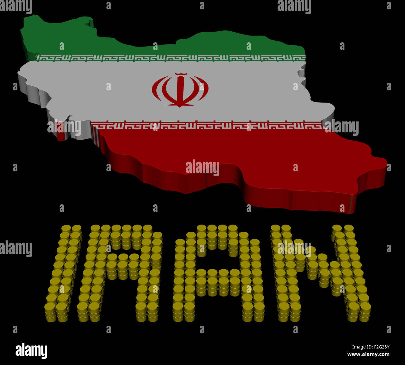 Iran barrel text with map flag illustration Stock Photo - Alamy