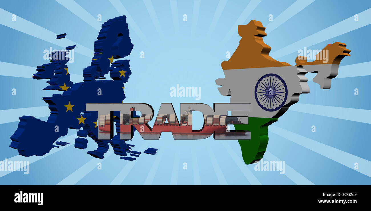 EU and Indian map flags with trade text illustration Stock Photo - Alamy