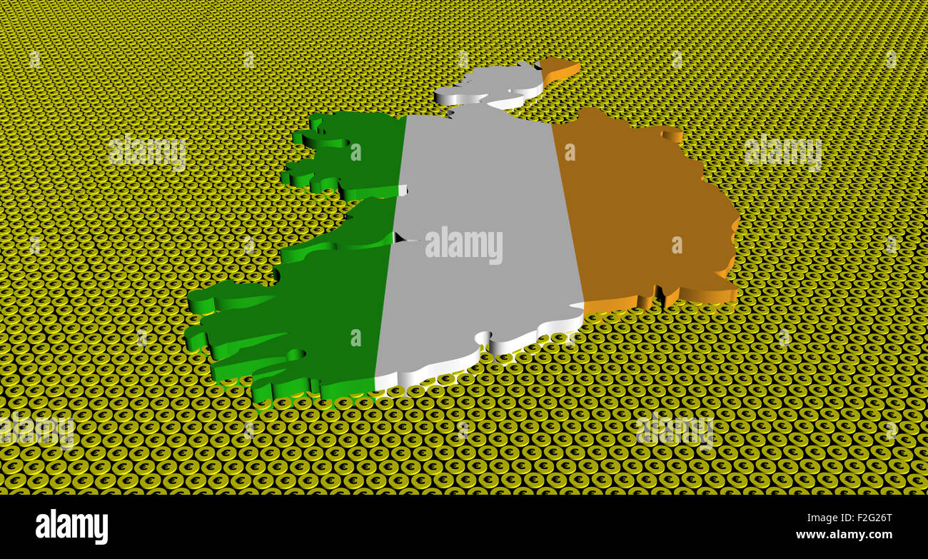 Ireland map flag on golden euros coins illustration Stock Photo - Alamy