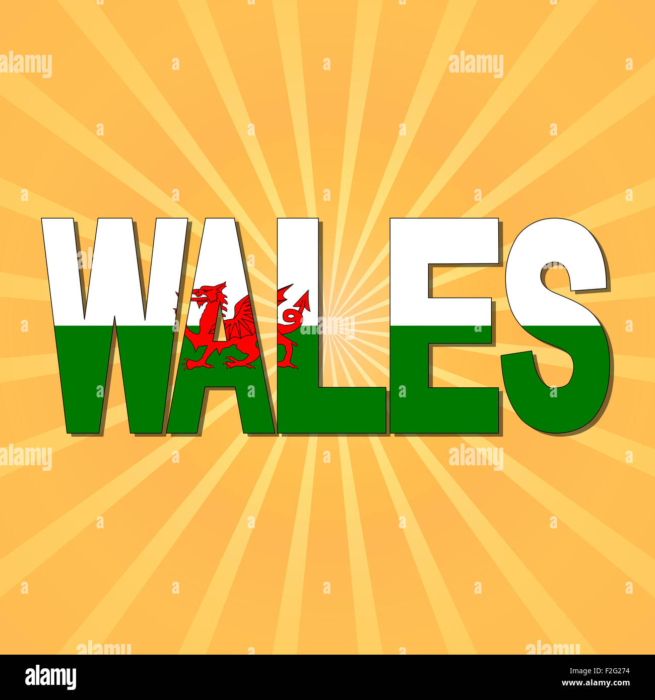 Wales flag text with sunburst illustration Stock Photo - Alamy