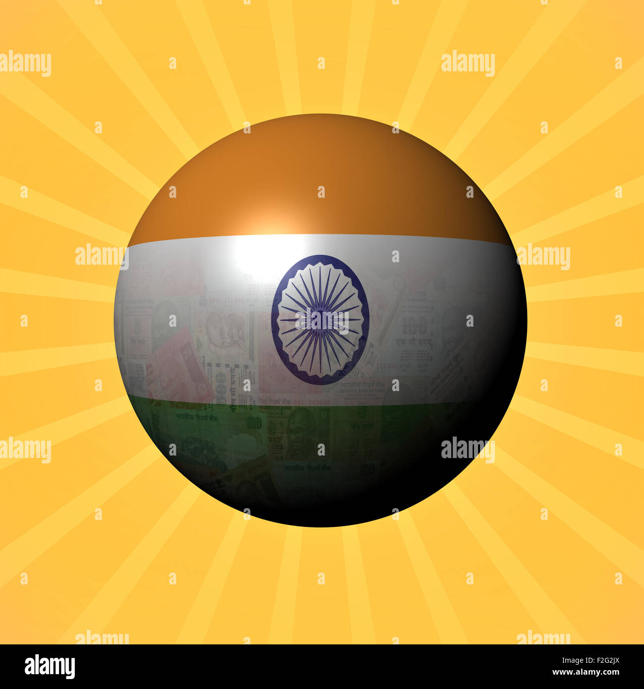 India flag Rupees sphere on sunburst illustration Stock Photo - Alamy