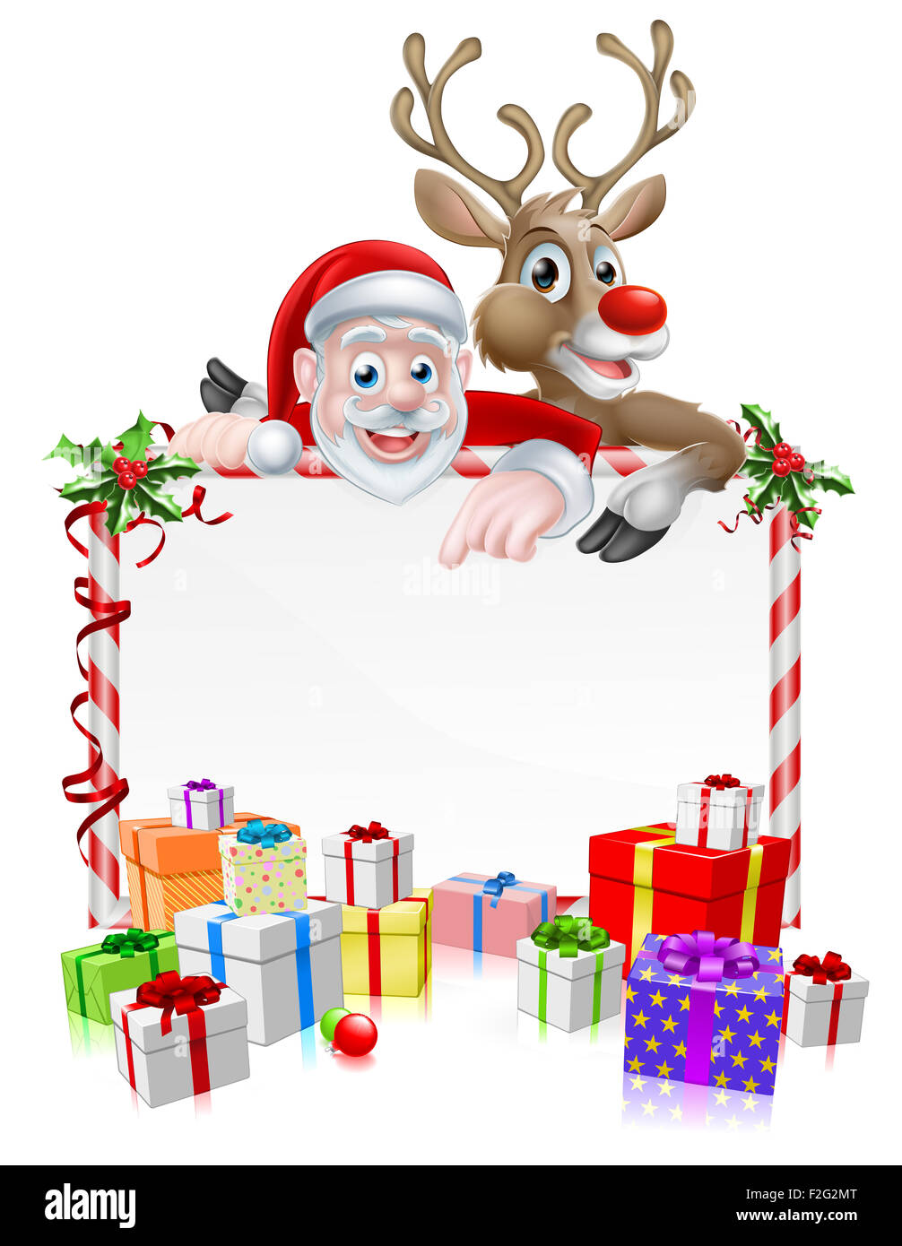 Santa Christmas cartoon sign with cartoon Santa and his red nosed ...