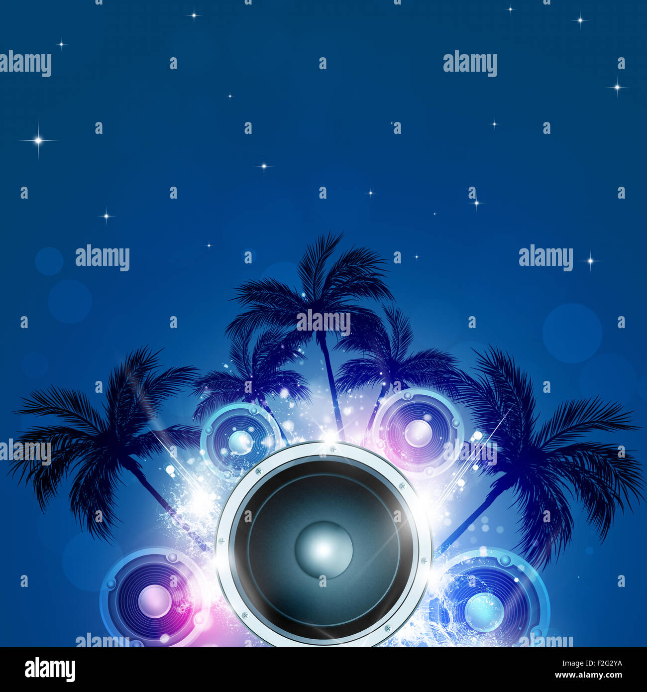 summer tropical party night pacific music background with palms and ...