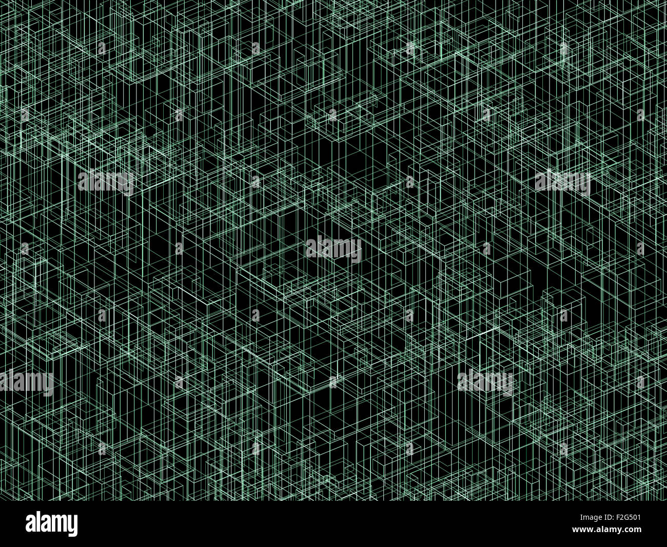 Digital texture with green 3d wire frame lines, cubic structure over ...