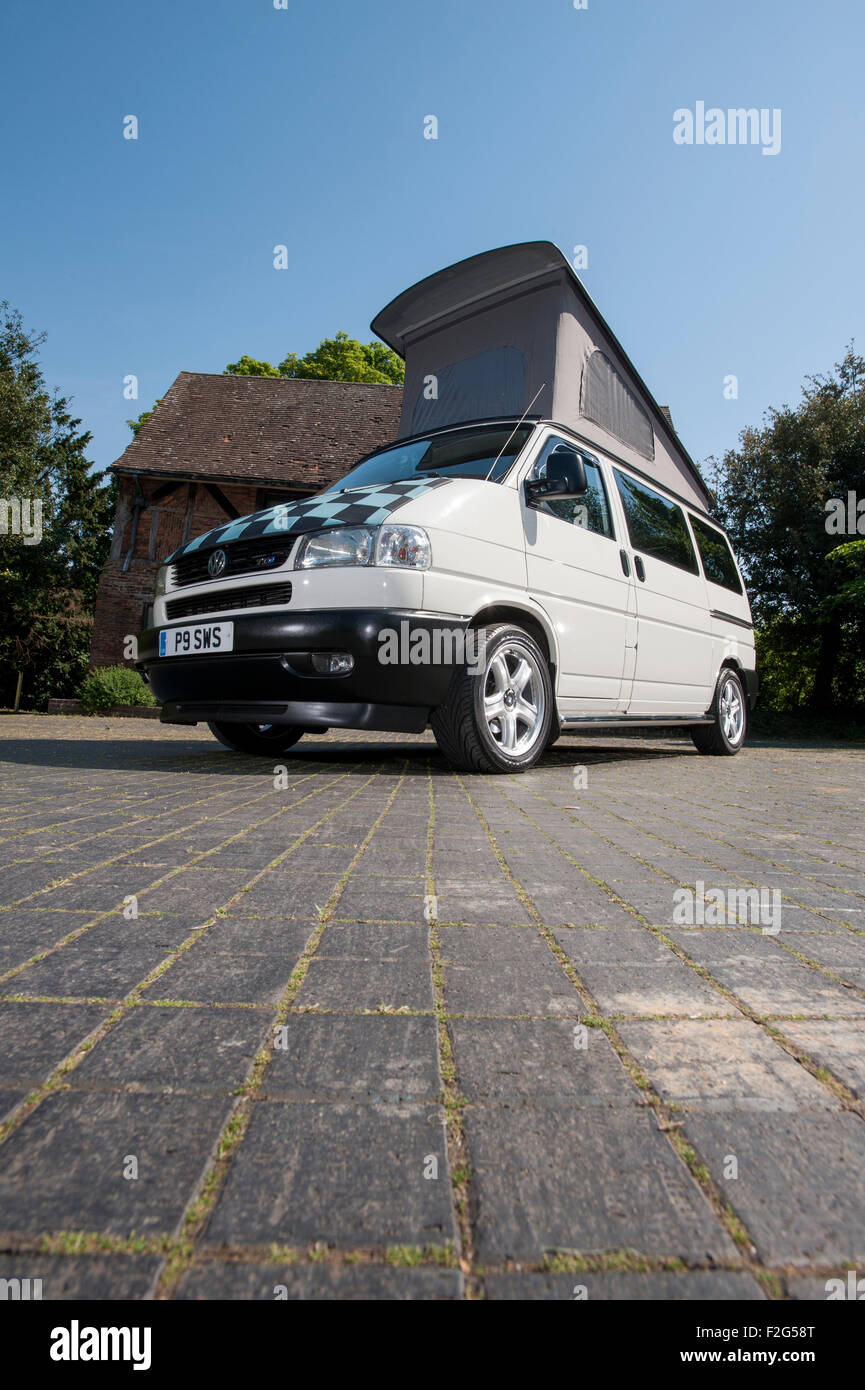 VW Volkswagen T4 camper van with pop top and bonnet protector Stock ...