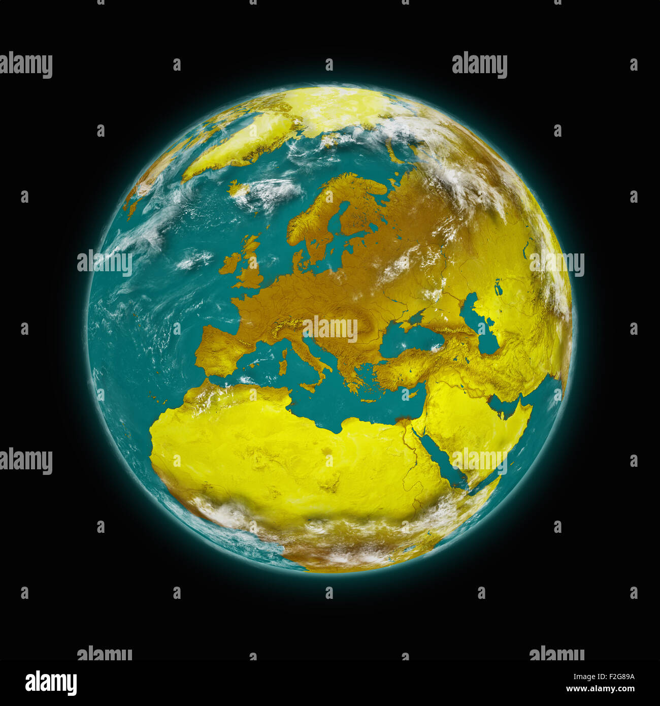 Europe on blue planet Earth isolated on black background. Highly ...