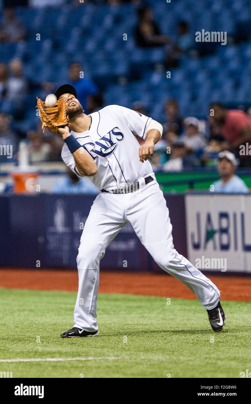 September 17, 2015:Tampa Bay Rays first baseman James Loney #21 catches ...