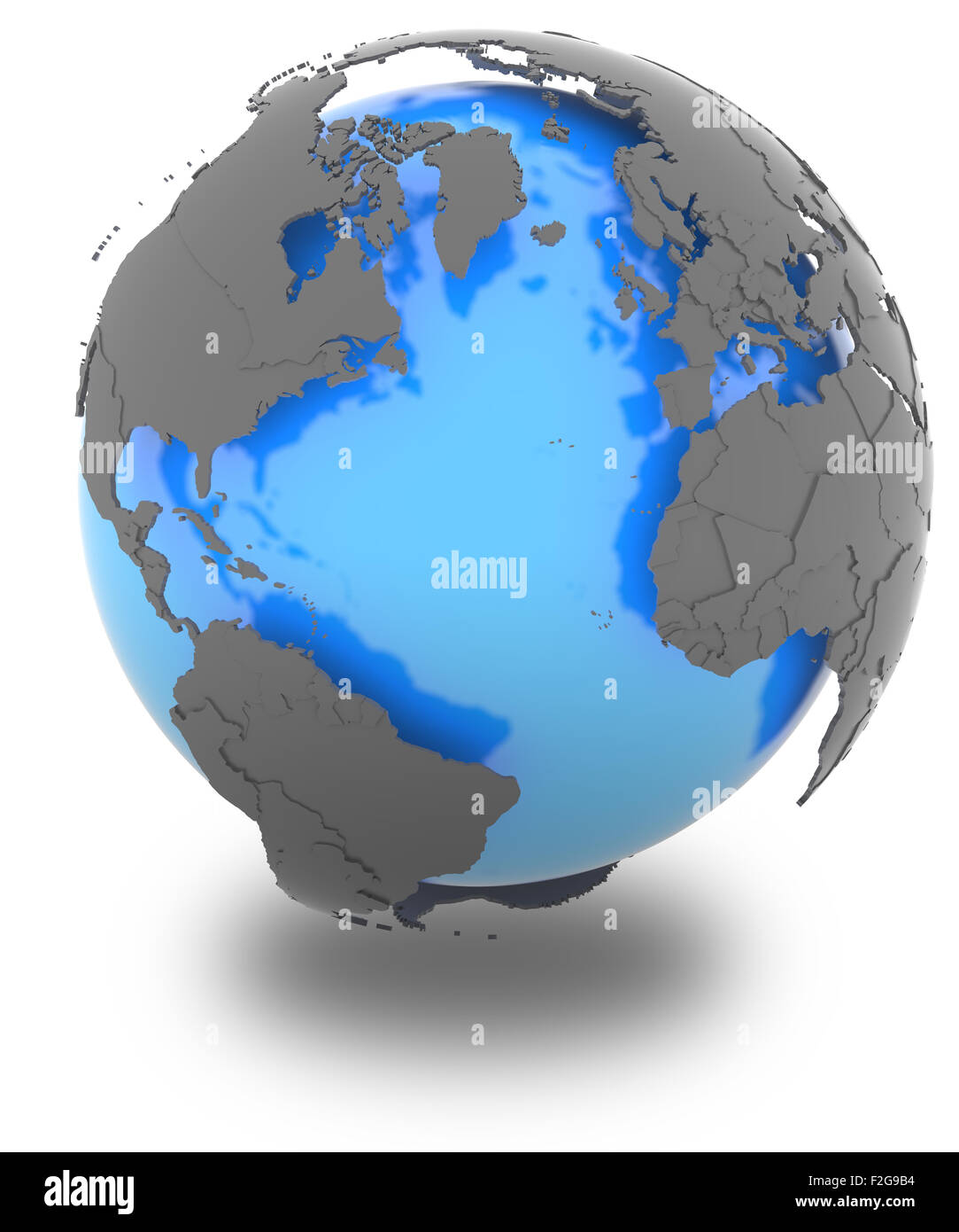 Continent surrounding the Atlantic ocean standing out of blue planet in ...