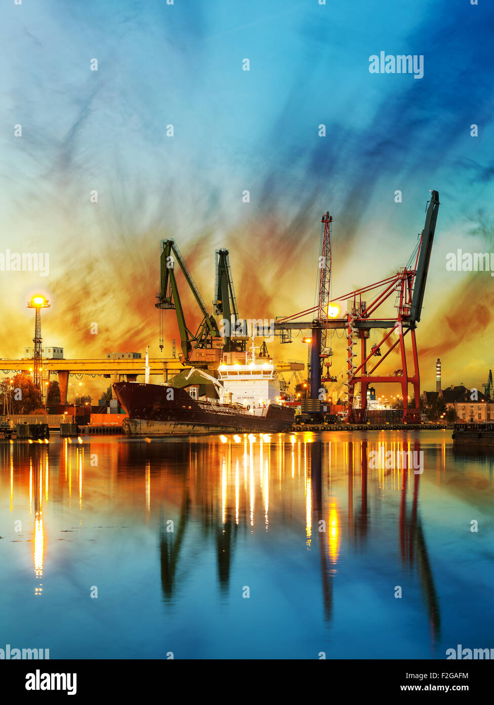 Container ship at sunrise in Port of Gdansk, Poland Stock Photo - Alamy