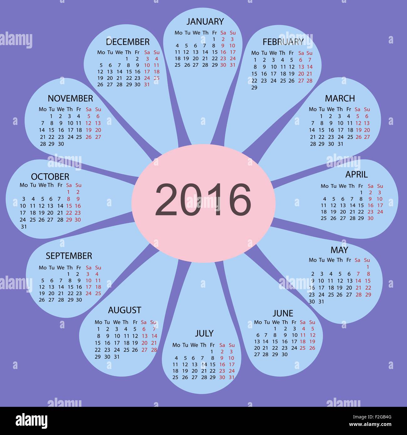 flower petals simple 2016 year vector calendar Stock Vector Image & Art ...