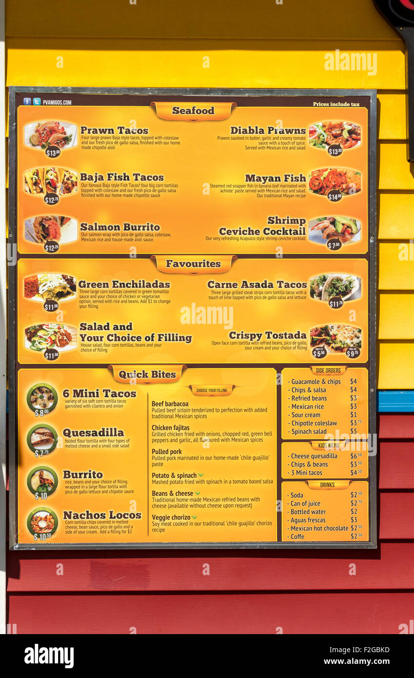 Mexican seafood menu at Fisherman's Wharf-Victoria, British Columbia ...