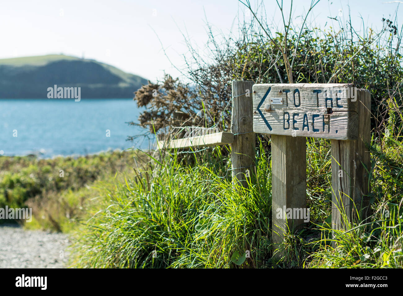 Beach sign along the Polzeath to Daymer Bay coastal path, North ...