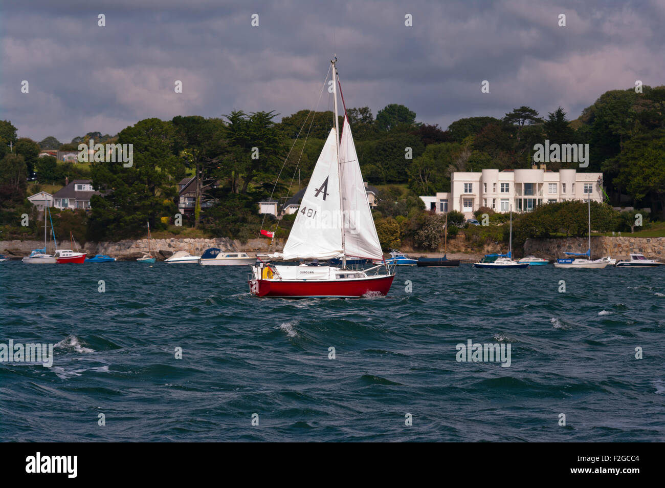 Sailing Yacht Under Sail On THe River Fal Cornwall England UK Stock ...