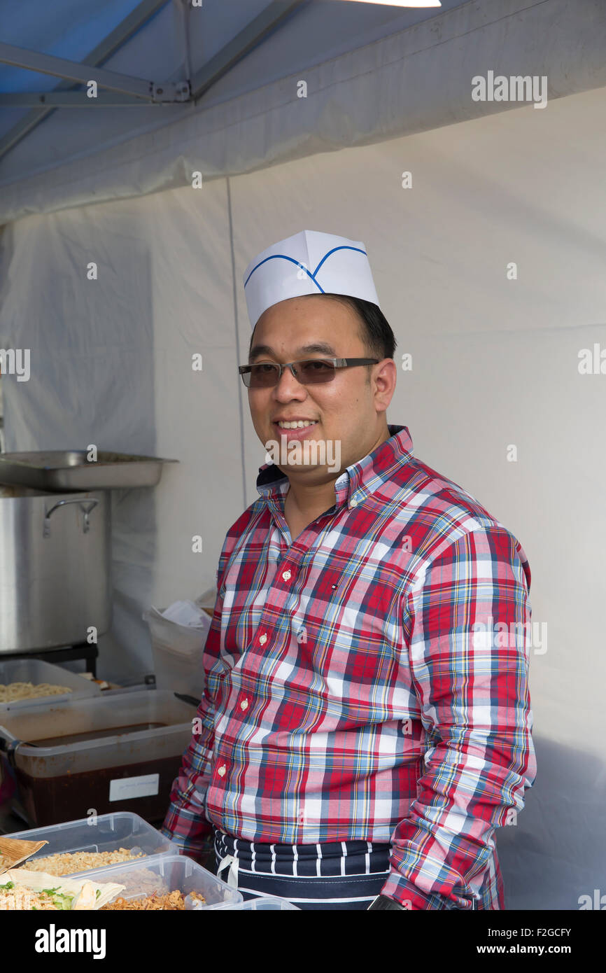 Trafalgar Square London,UK,18th September 2015,A happy smiling chef at ...