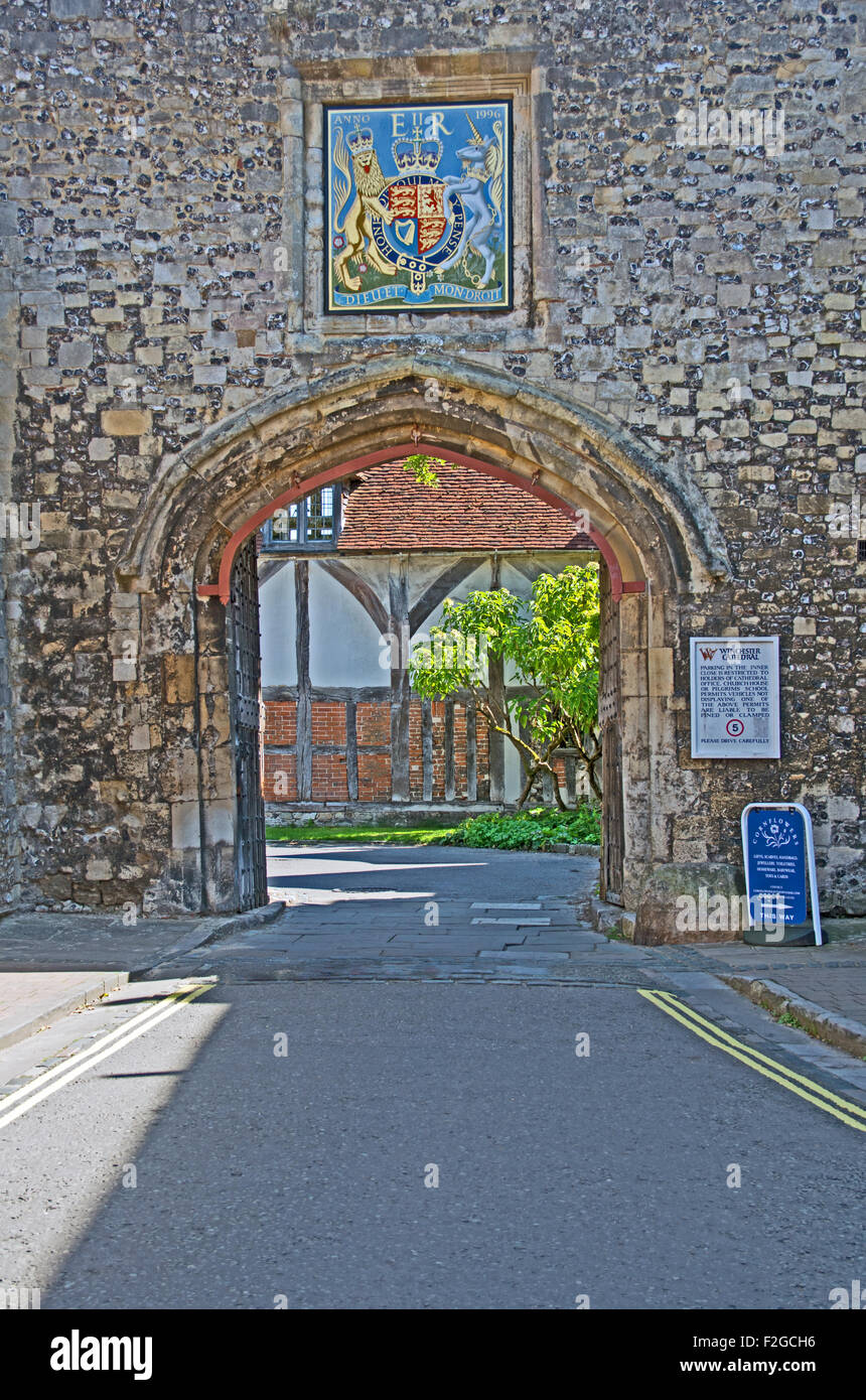 Winchester Priory Gate Winchester Cathedral, Hampshire, England Stock ...
