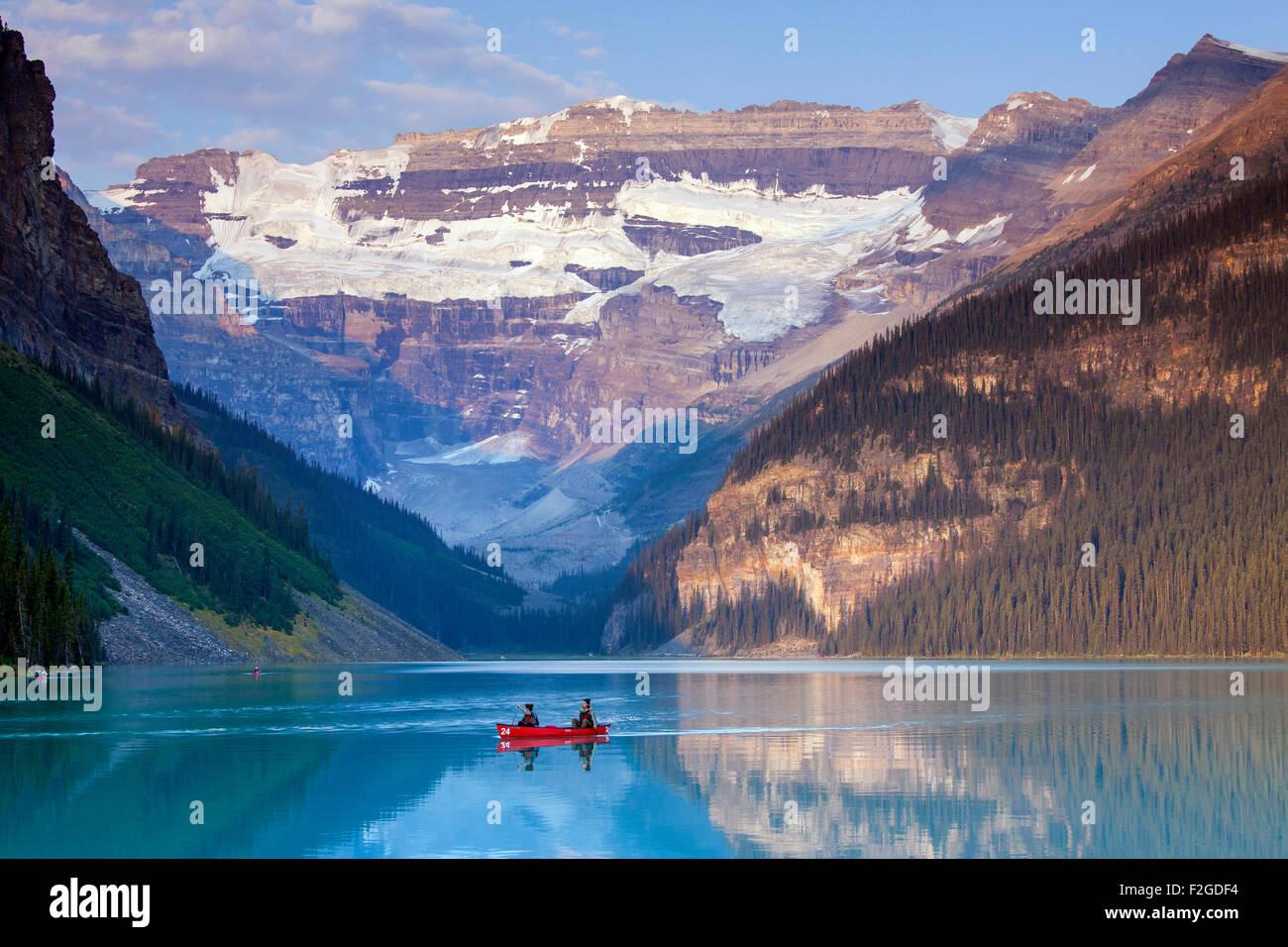 Red canoes lake louise banff national park alberta canoe hi-res stock ...