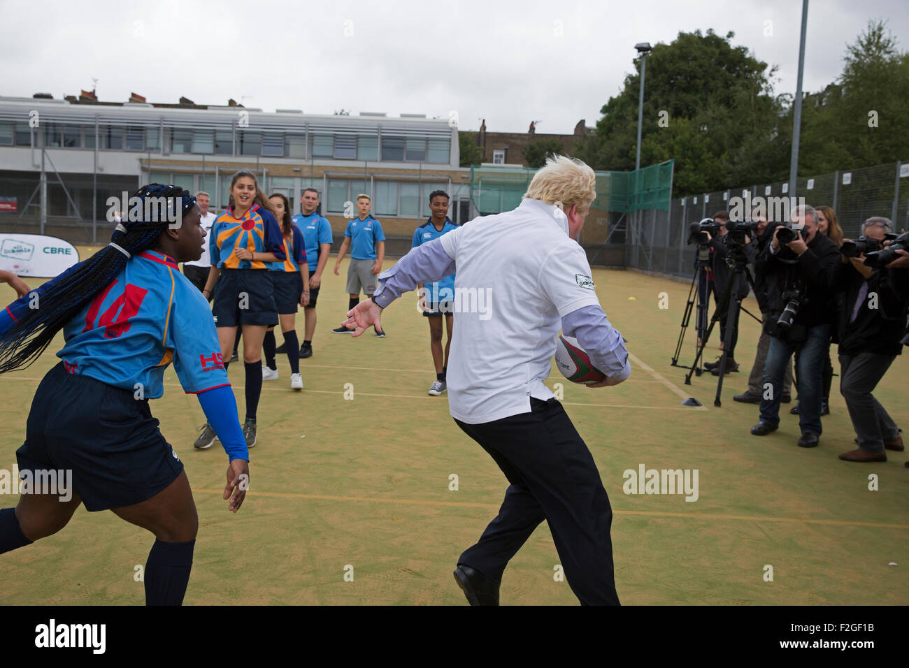 Camden,UK,18th September 2015,London Mayor Boris Johnson during a rugby ...