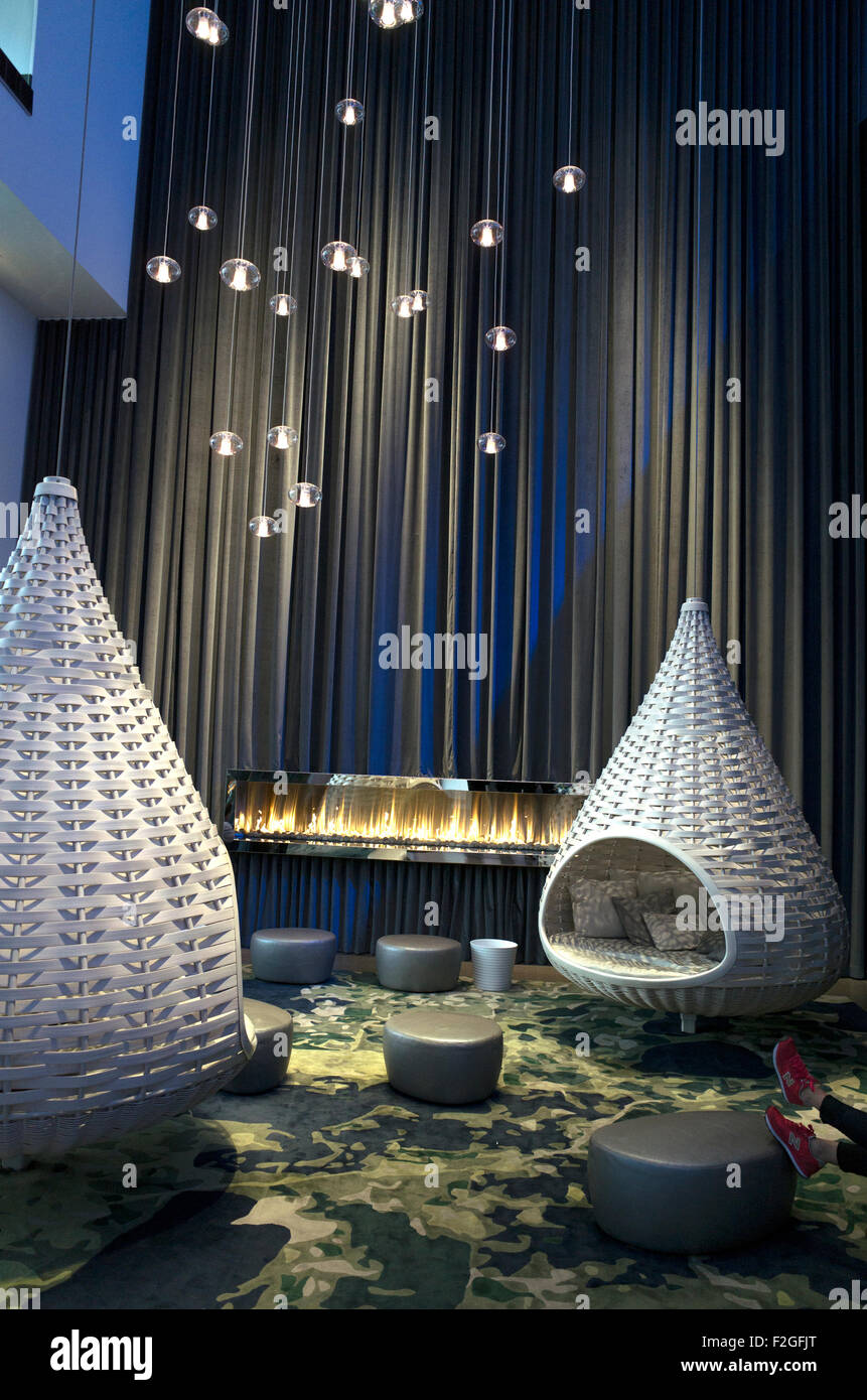 Braided lounge cones and fireplace in the new Radisson Blu Mall of ...