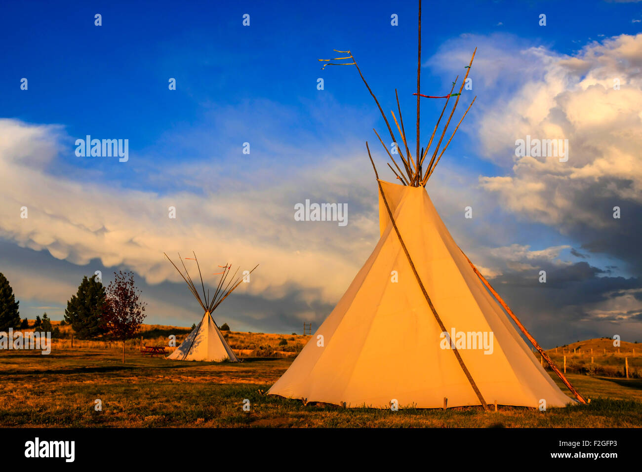 Native American Tepee on the Montana plains at sunset Stock Photo - Alamy