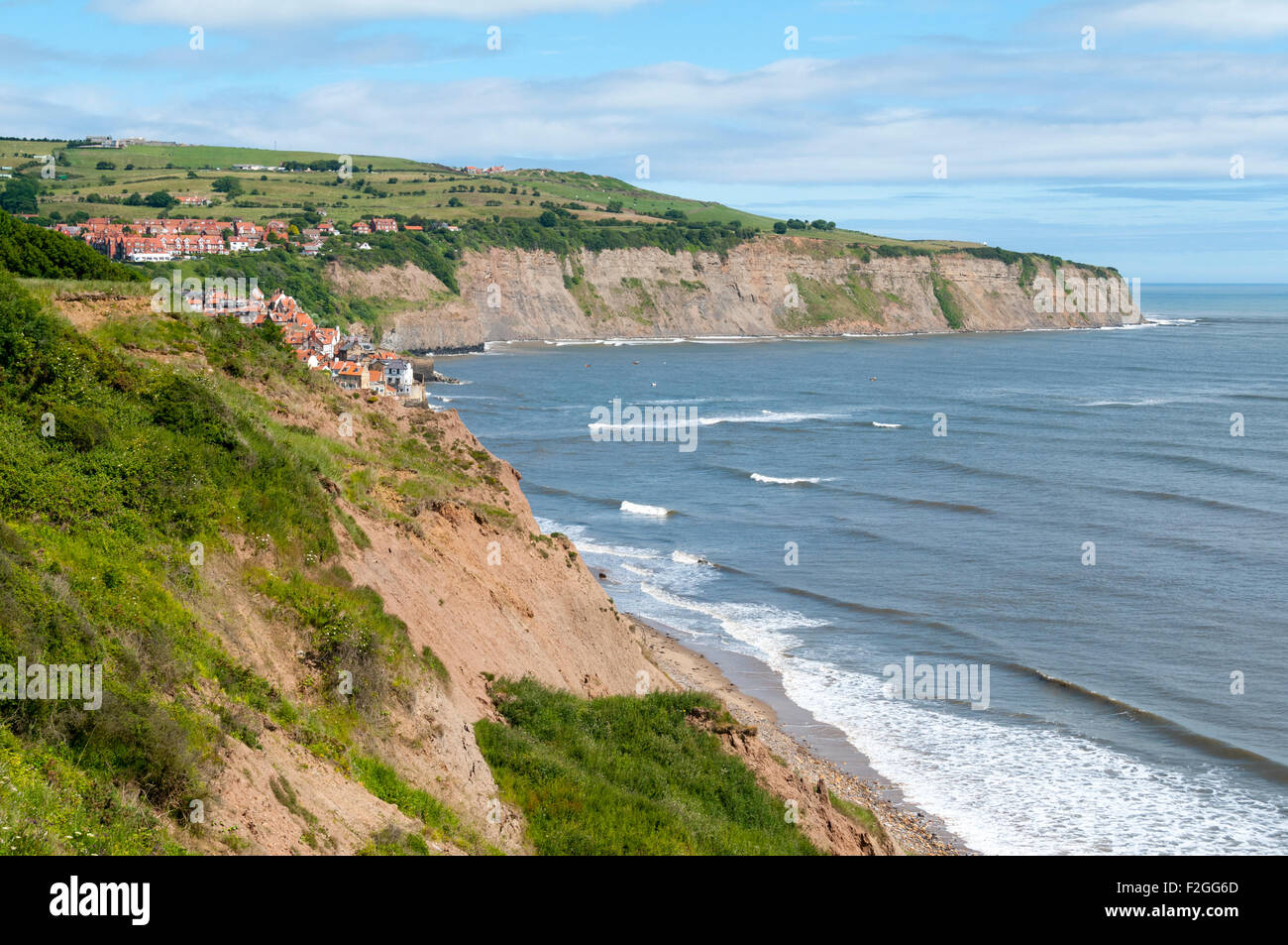 Robin Hood's Bay village, and the bay looking toward Ness Point, from ...