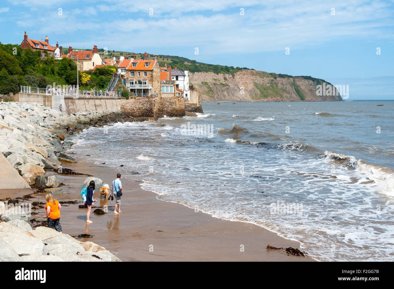Robin Hood's Bay village, and the bay looking toward Ness Point, from ...